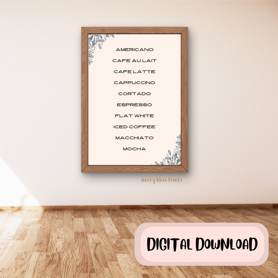 Coffee Types Coffee Bar Printable Wall Art, List of Coffee Names Print ...