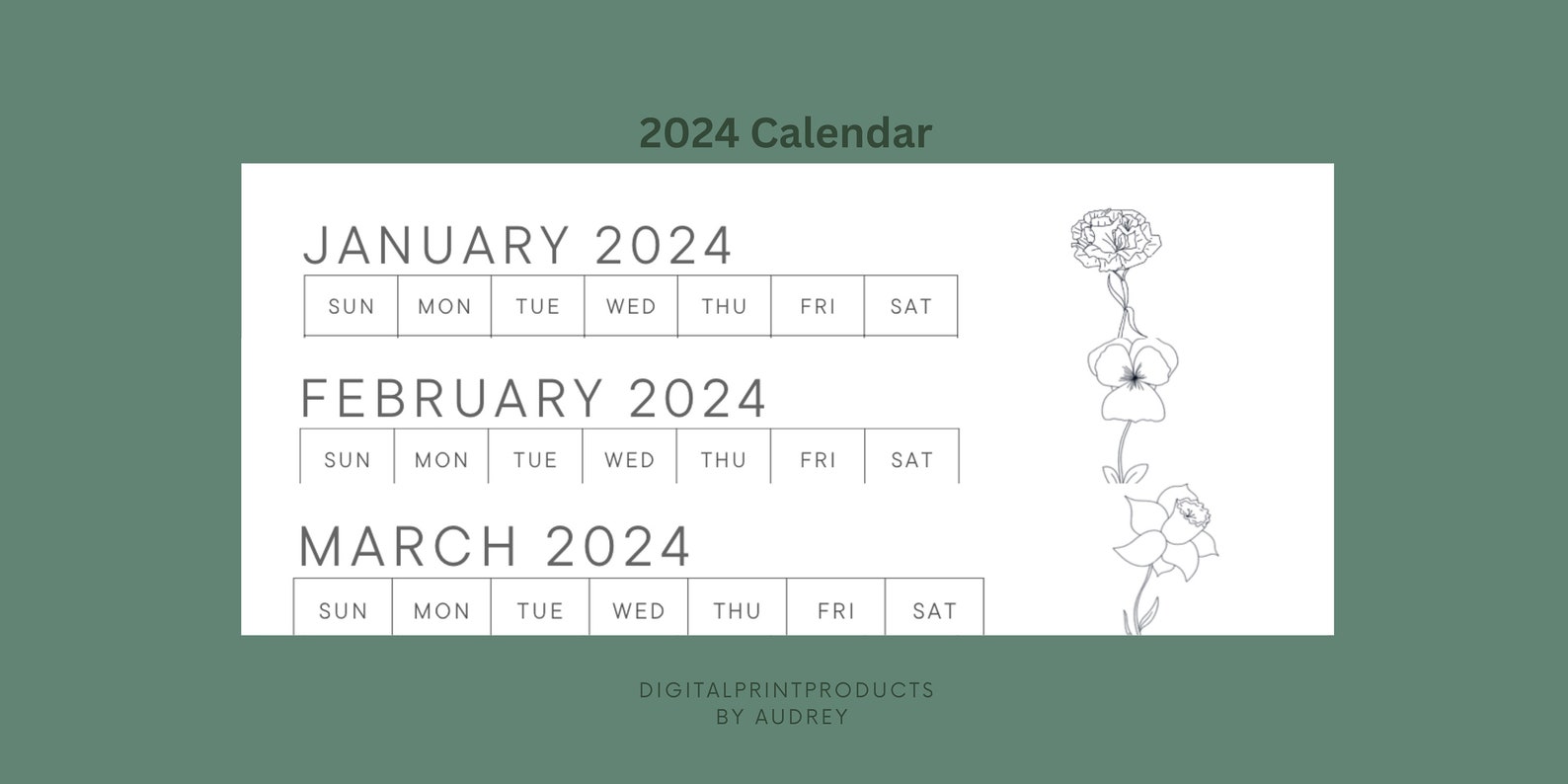 Printable Minimalistic Floral Calendar 2024 - Etsy
