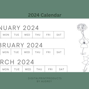 Printable Minimalistic Floral Calendar 2024 - Etsy