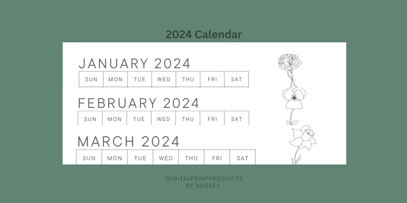 Printable Minimalistic Floral Calendar 2024 - Etsy