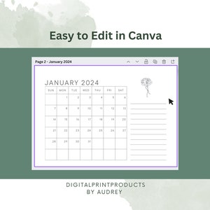 Printable Minimalistic Floral Calendar 2024 - Etsy