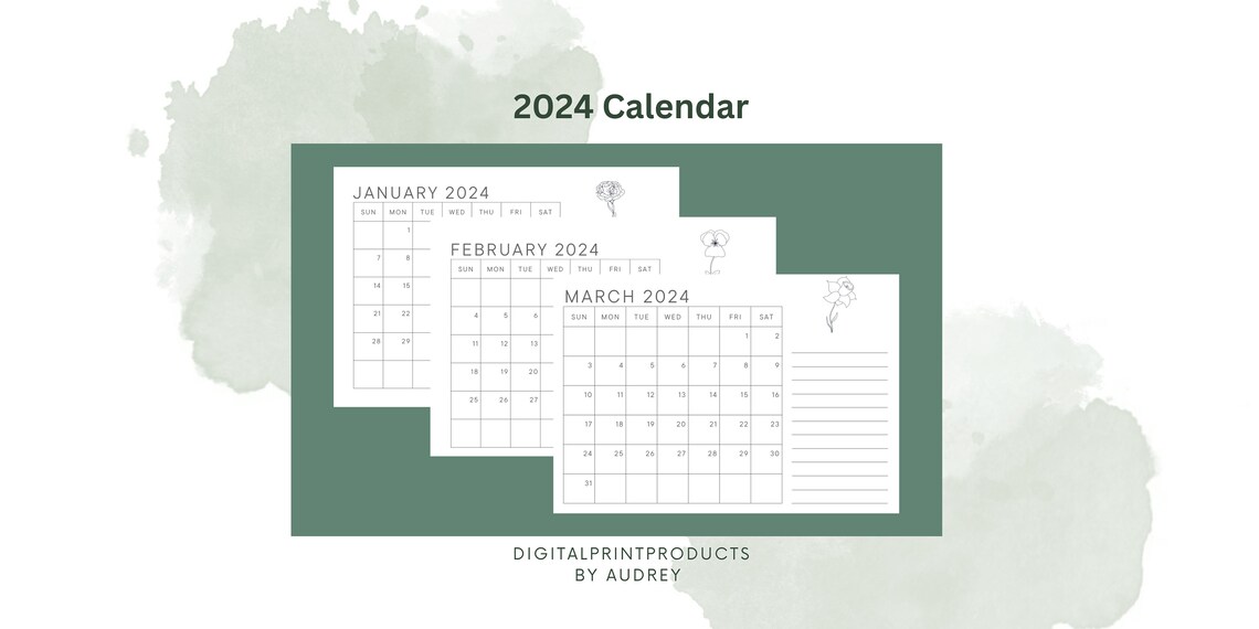 Printable Minimalistic Floral Calendar 2024 - Etsy
