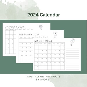 Printable Minimalistic Floral Calendar 2024 - Etsy