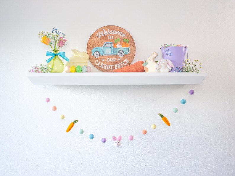 Felt Easter Garland With Bunnies, Carrots & Pastel Colored Felt Balls ...