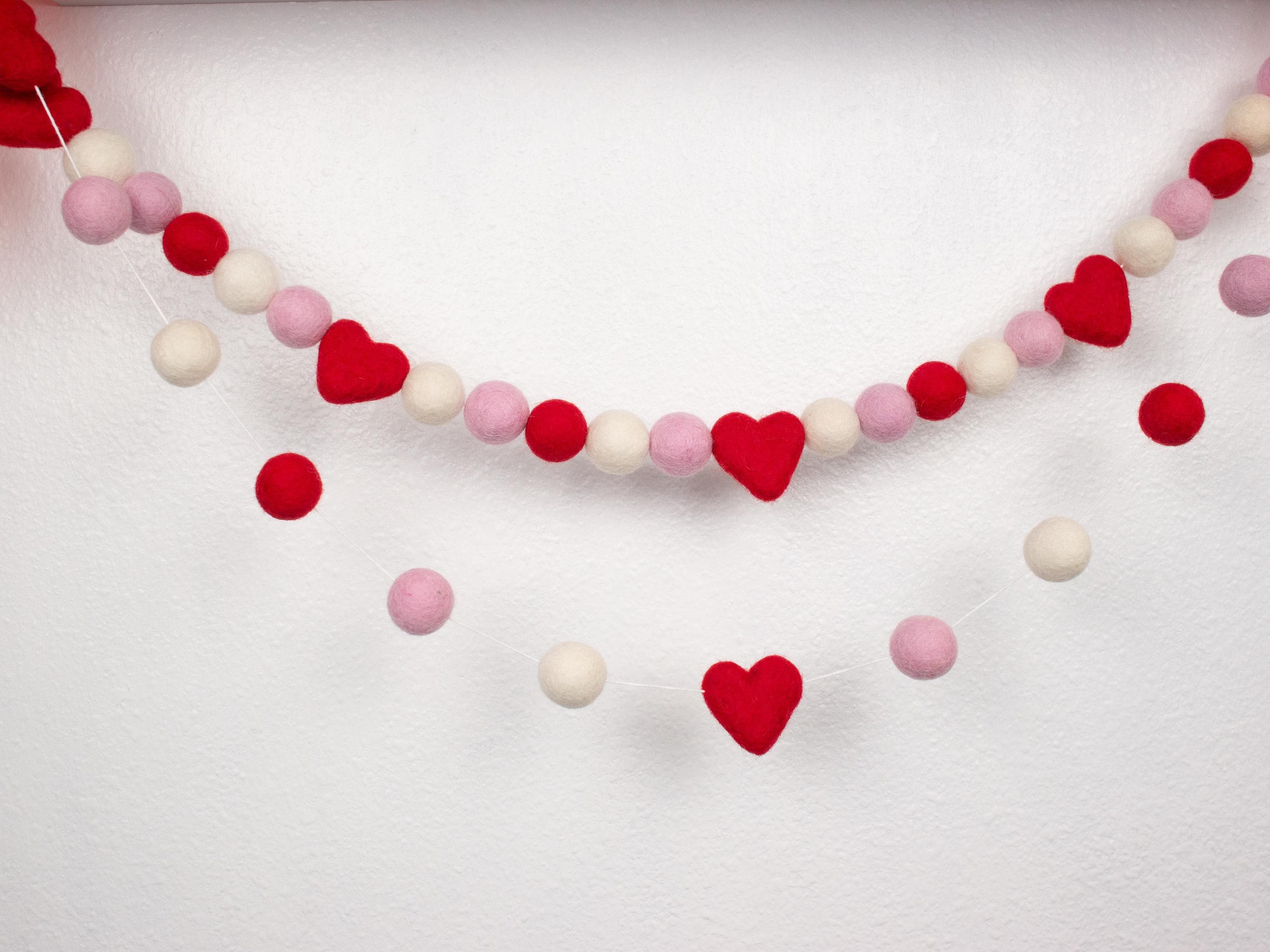 Valentine's Day Felt Hearts Garland for Mantel, Romantic Date or ...