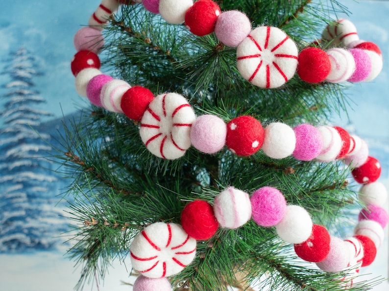 Pink Christmas Peppermint Candy Felt Garland, for Candyland Mantel ...