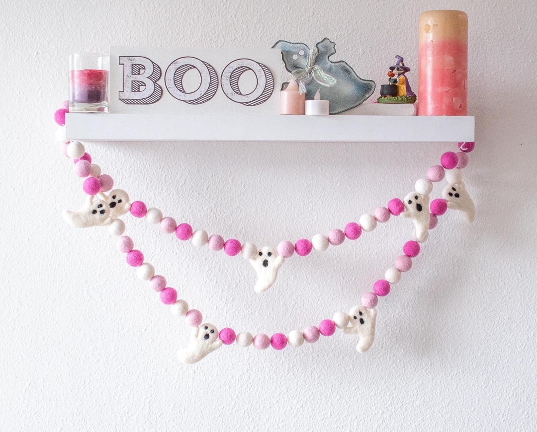 Halloween Garland - Felt Pink Halloween or Pinkoween Decor With Ghosts ...
