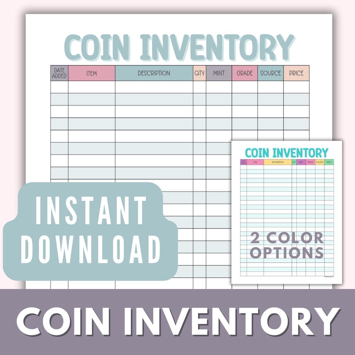 Coin Inventory Log Printable, Coin Collection Tracker, Collectible Coin ... Coin Inventory Log Printable, Coin Collection Tracker, Collectible Coin ...