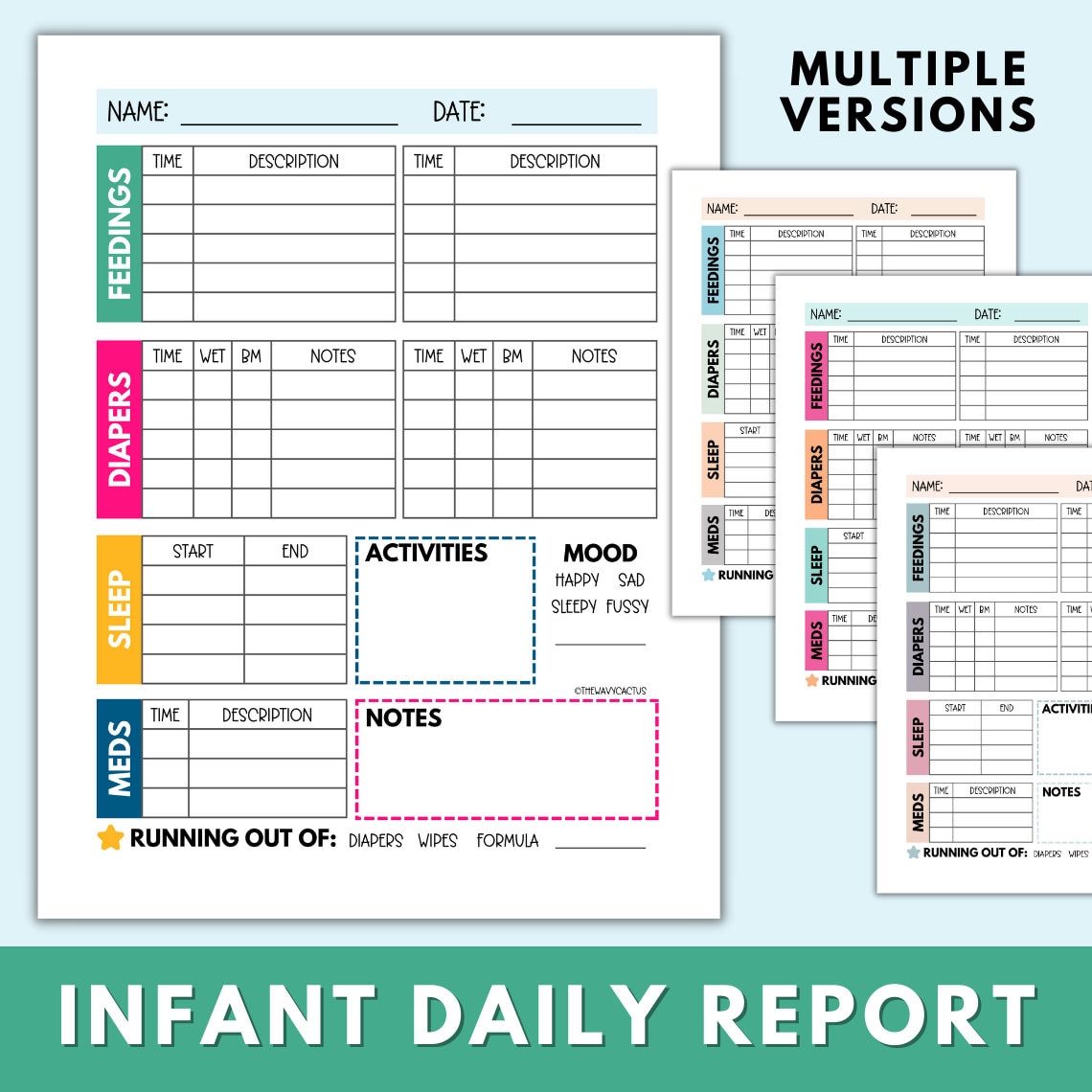 Infant Daily Report Printable Baby Daycare Log Babysitter Report Track ...