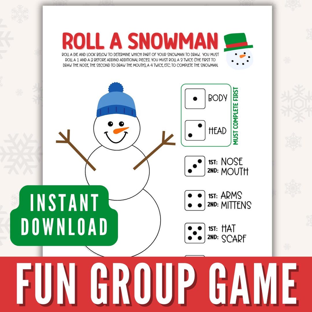 Roll a Snowman Game Printable, Classroom Christmas Party Activity, Fun ...