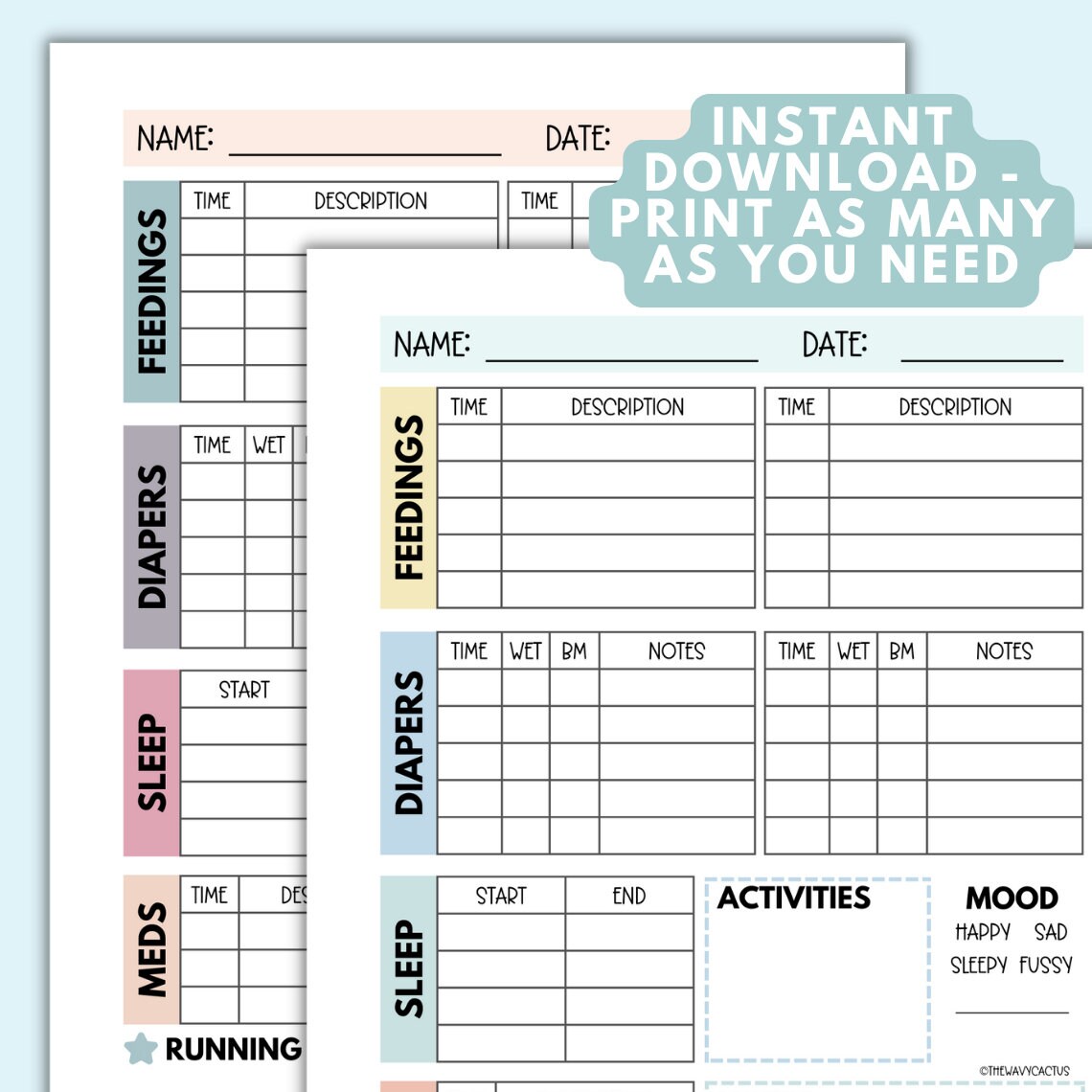 Infant Daily Report Printable Baby Daycare Log Babysitter Report Track ...