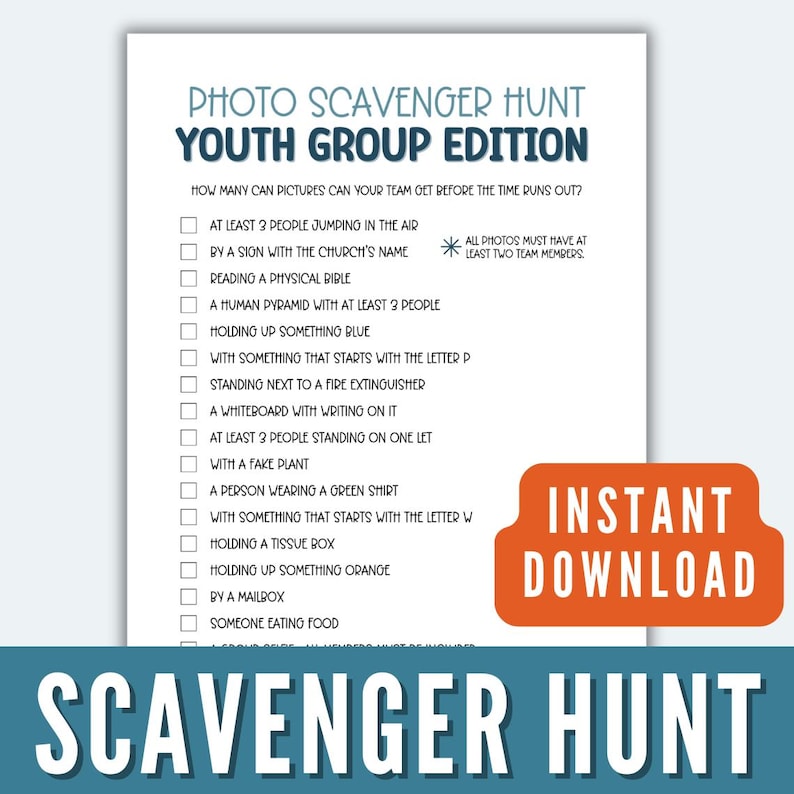 Youth Group Game Printable - Photo Scavenger Hunt Christian Party Game ...