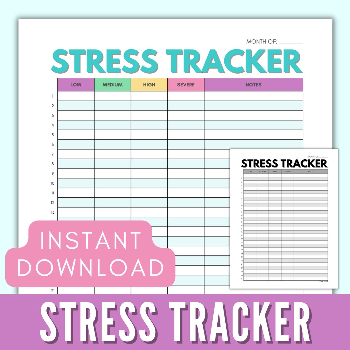 Stress Tracker Printable Template, Mental Health Log, Daily Stress Log ...