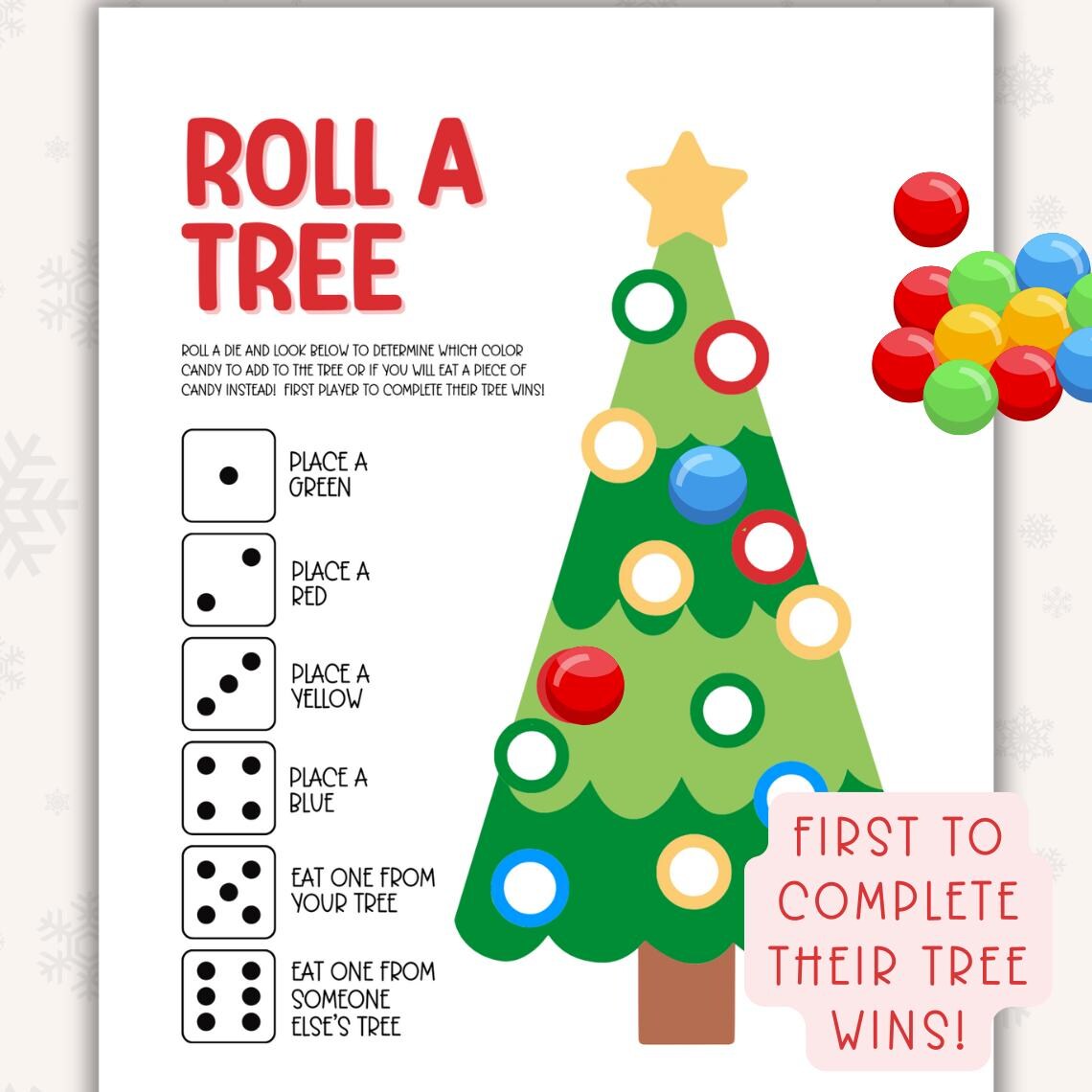 Roll a Tree Christmas Game Printable, Christmas Candy Game for Large ...
