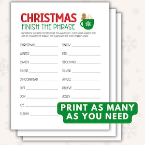 Christmas Finish My Phrase Game Printable, Office Party Game, Fun Large ...