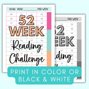 52 Week Reading Challenge Printable Tracker, Reading Tracker, Reading ...