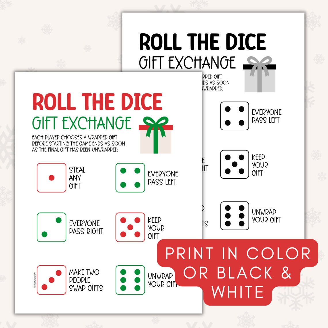 Christmas Dice Game Printable Christmas Gift Exchange Game, Christmas ...