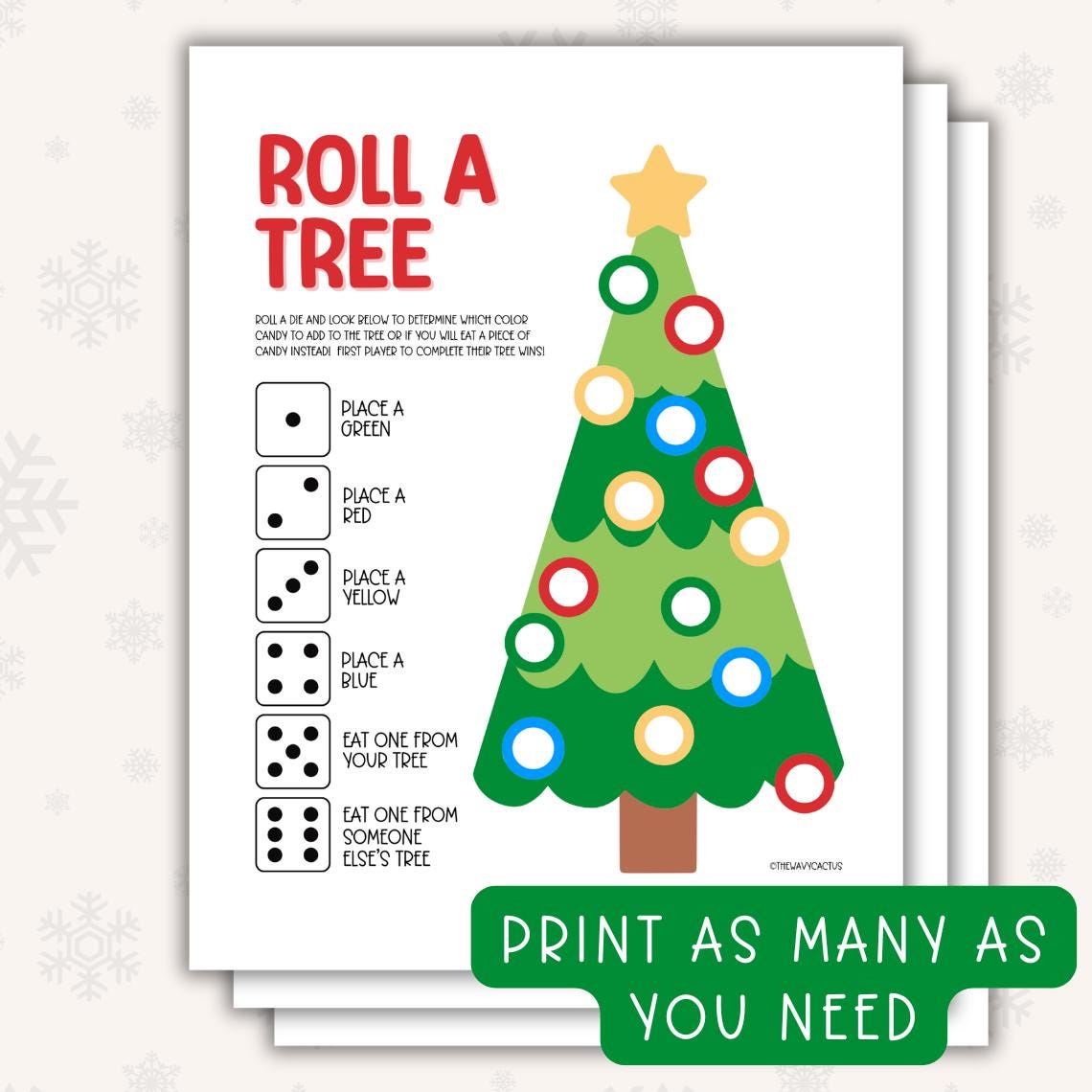 Roll a Tree Christmas Game Printable, Christmas Candy Game for Large ...