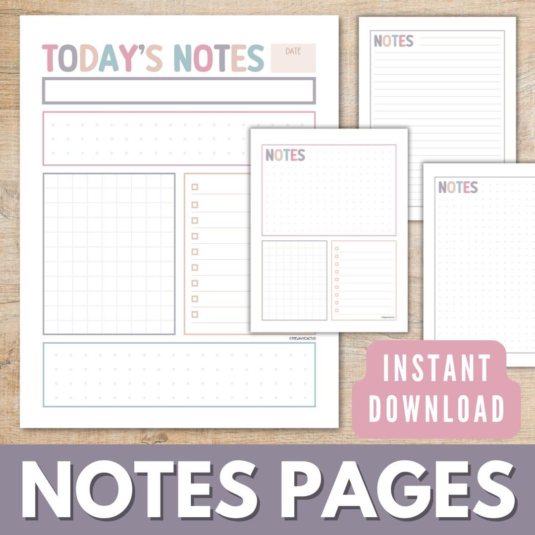 Colorful Notes Page Printable, Cute Lined Notes Template, Printable ...