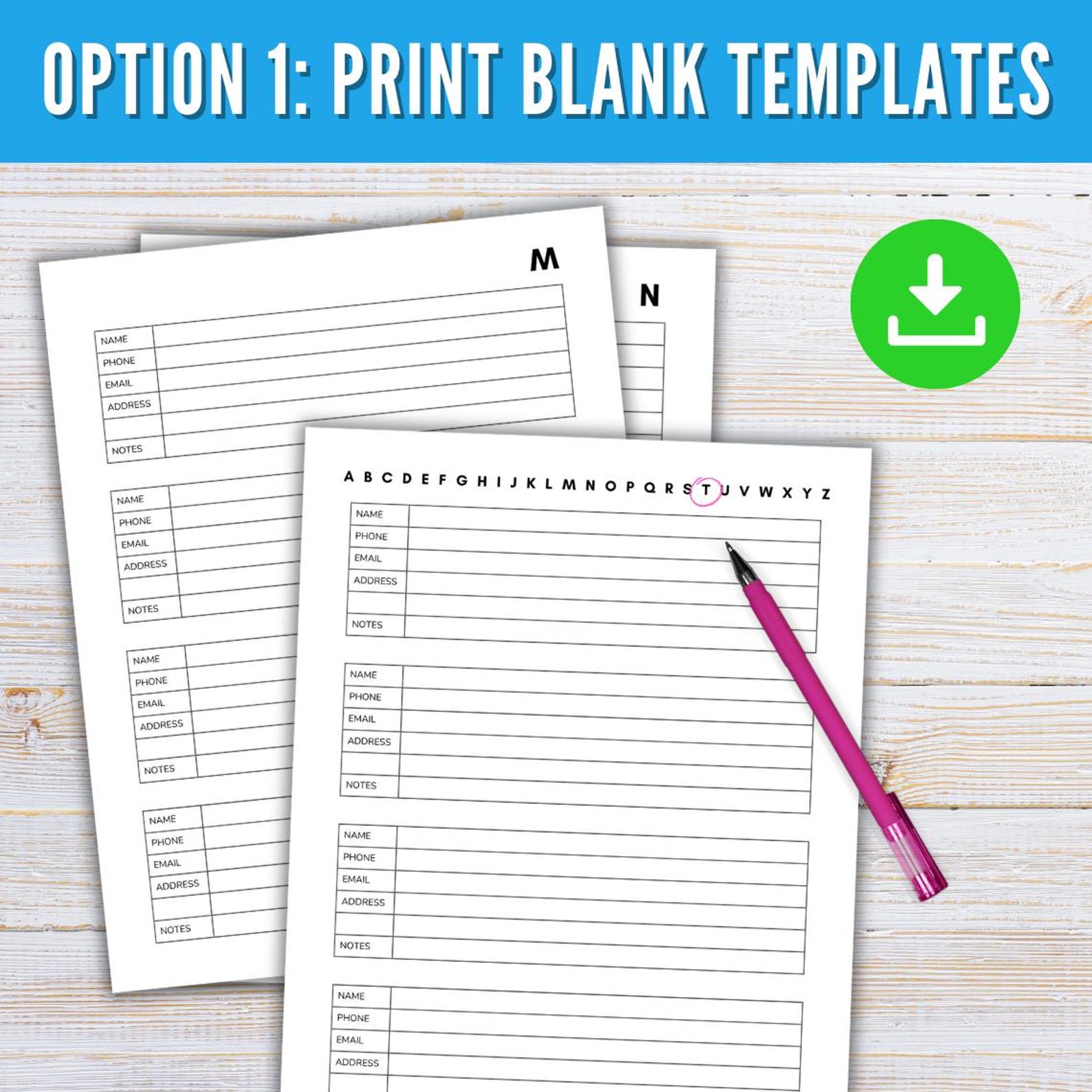 Printable Address Book PDF & Editable Canva Templates, Contact List ...