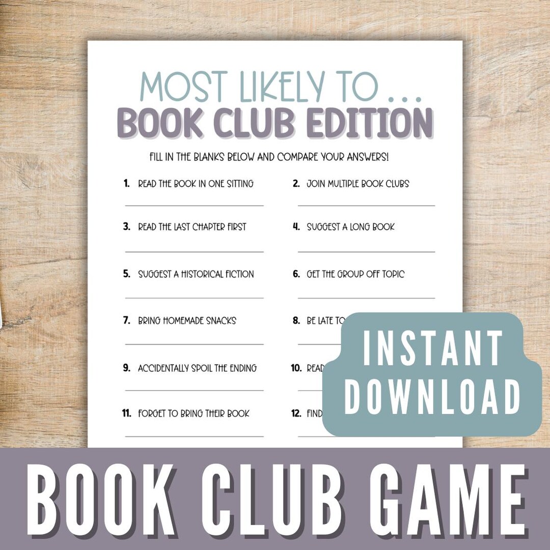 Book Club Game Printable, Most Likely to Book Club Fun Activity, Book ...