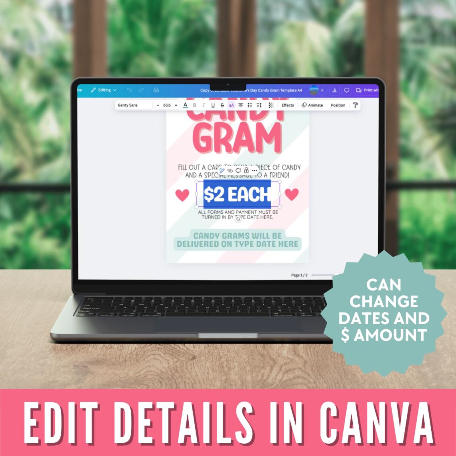 Candy Grams Template Printable, Editable PTA Valentine Event, Canva ...