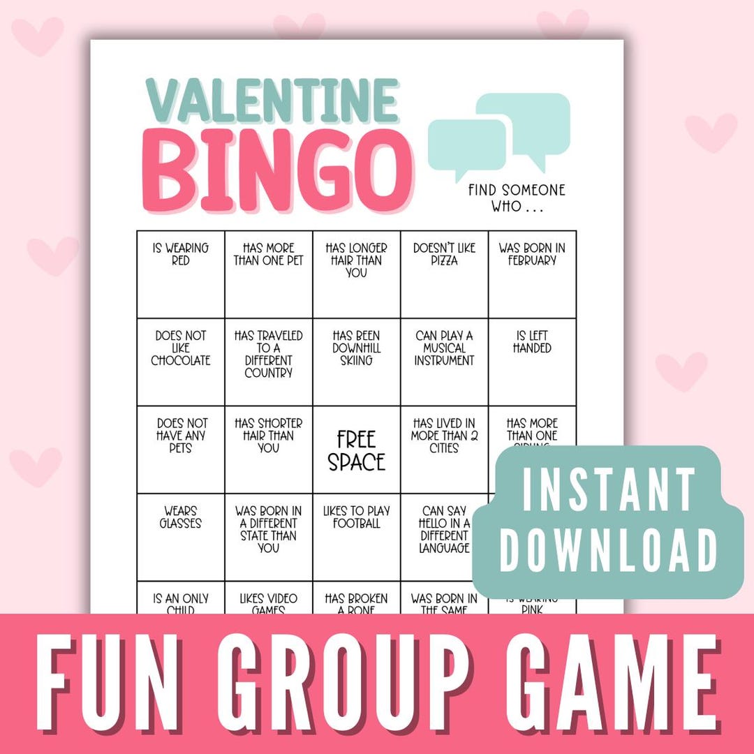 Valentine Bingo Cards Printable, Large Group Party Game, Classroom ...