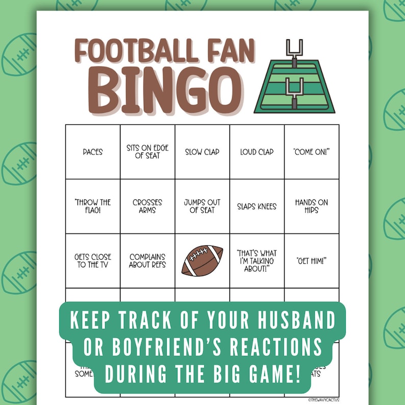 Football Fan Bingo Cards Husband Edition Printable, Fun Husband ...