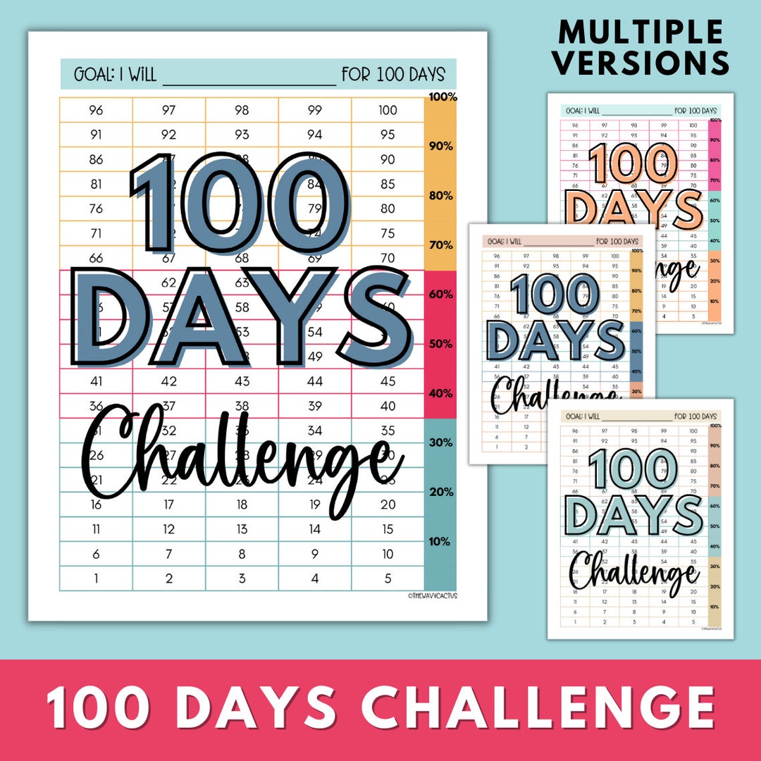100 Days Challenge Printable 100 Day Challenge Habit Tracker 100 Day ...