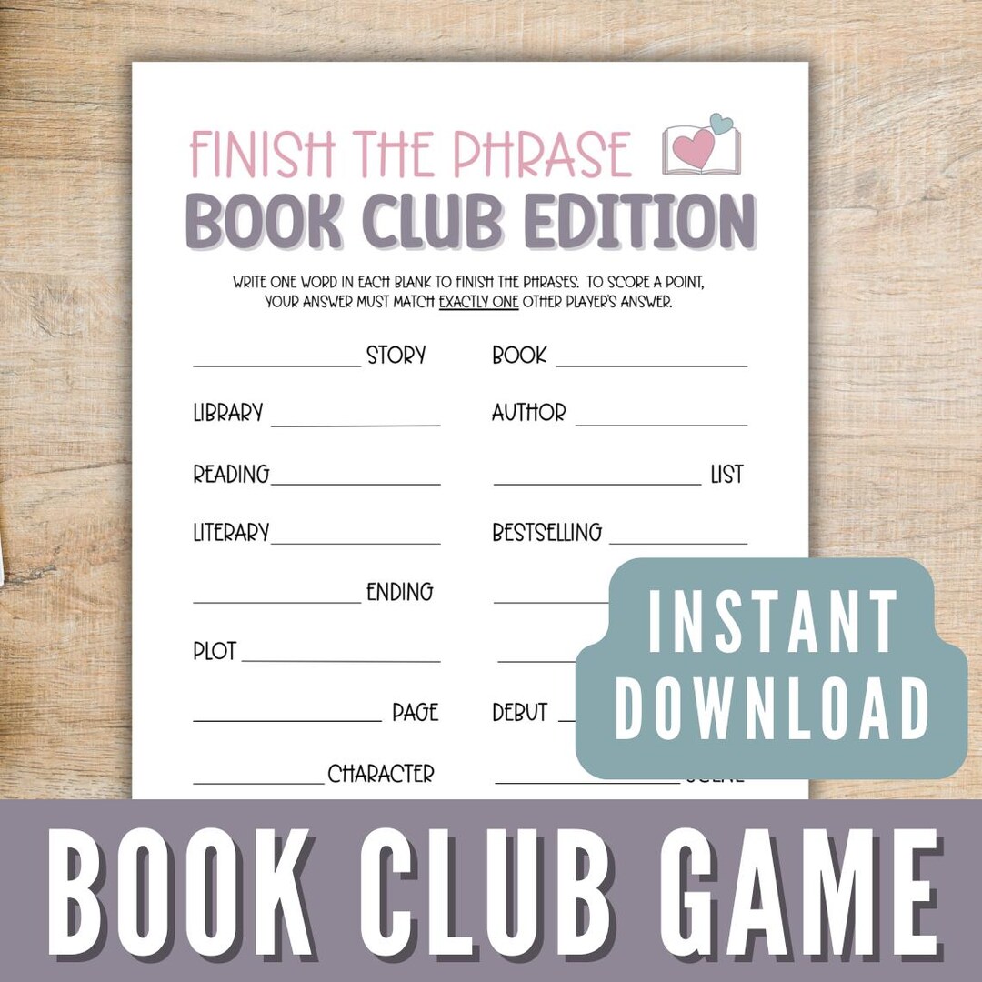 Printable Game for Book Club Meeting, Finish the Phrase Book Club ...
