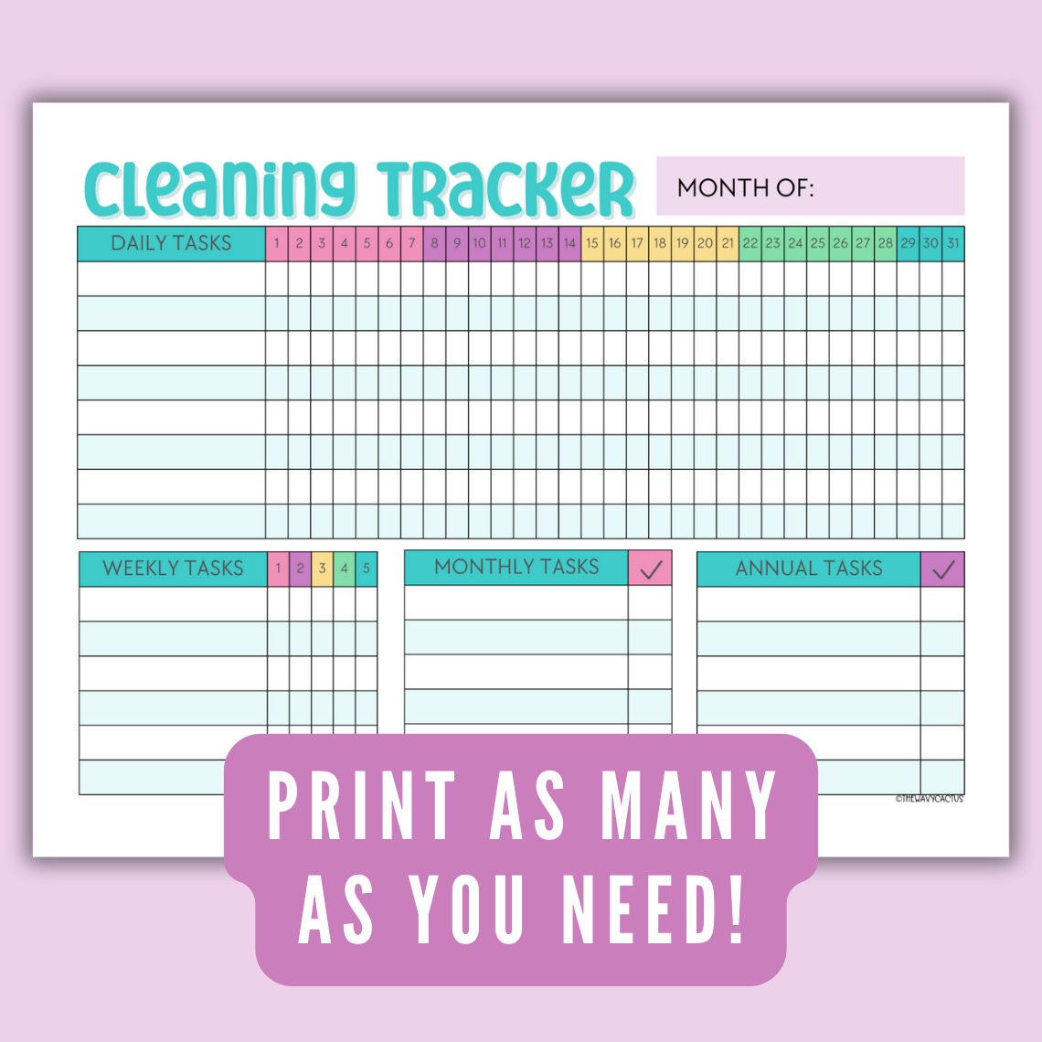 House Cleaning Tracker Printable, Daily Monthly Annual Cleaning List ...