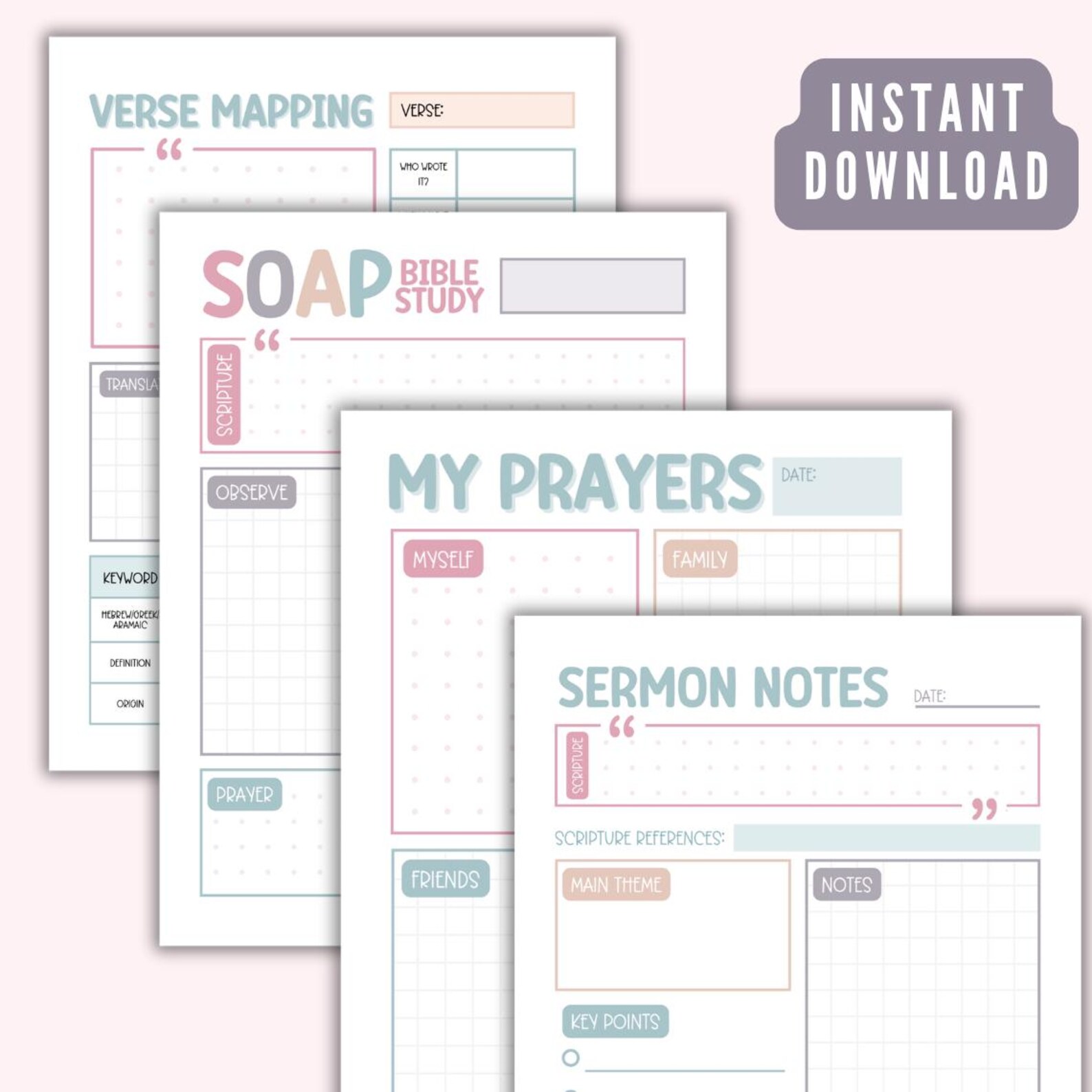 Bible Study Template BUNDLE, SOAP Method Bible Verse Mapping, Christian ...