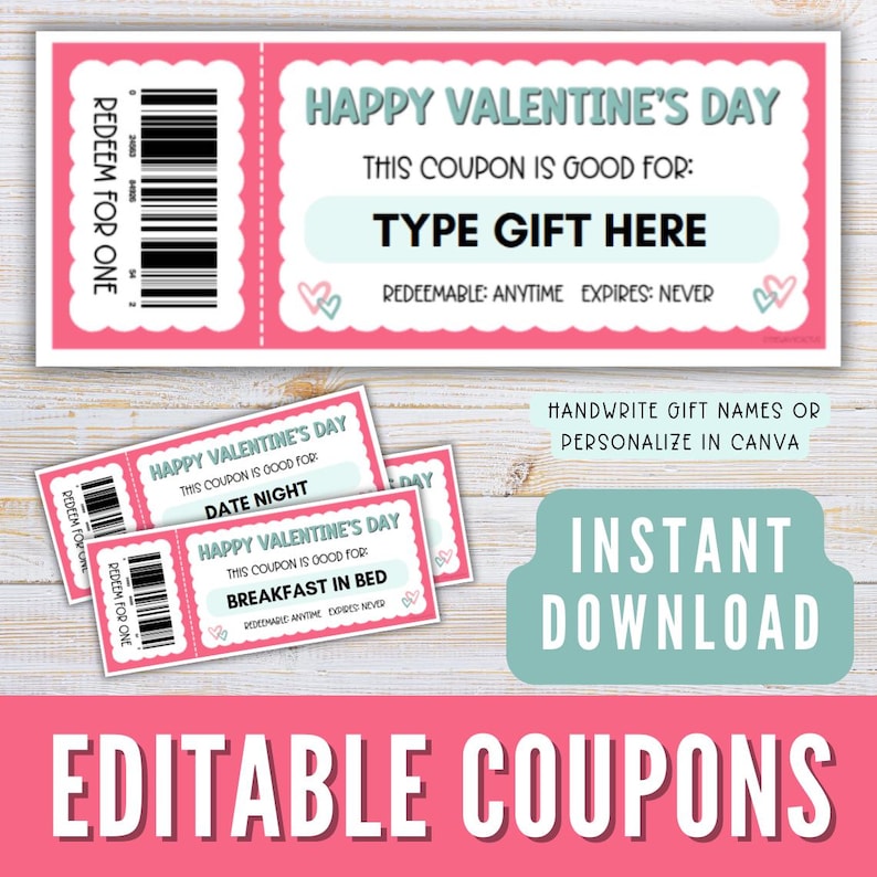 Valentine's Day Coupon Template, Editable Canva Template Gift Coupons ...
