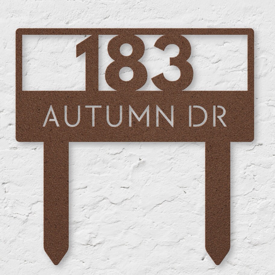 Modern Address Sign With Stakes, Minimal Metal Address Yard Sign ...