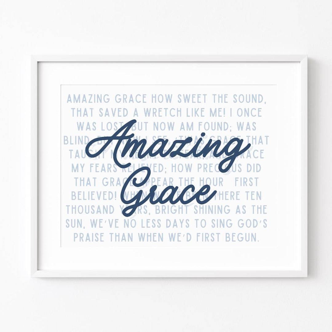 Amazing Grace Print, Christian Wall Art, Modern Coastal Hymn Poster ...