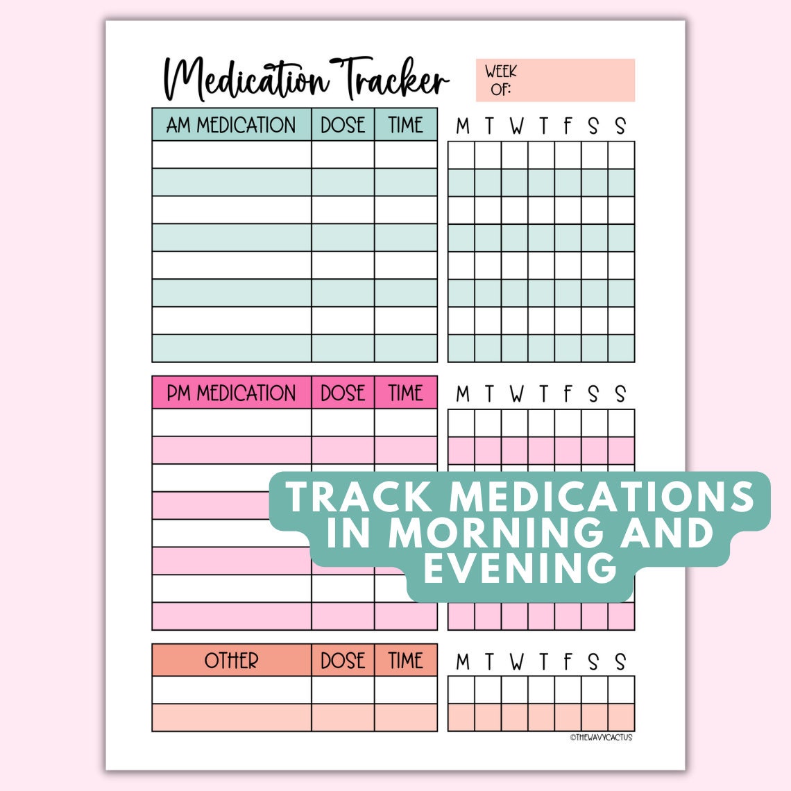 Medication Log Digital Download Printable Medicine Schedule Weekly ...