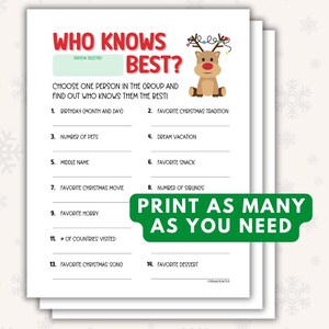 Christmas Group Game Printable, Who Knows Them Best Game, Office ...