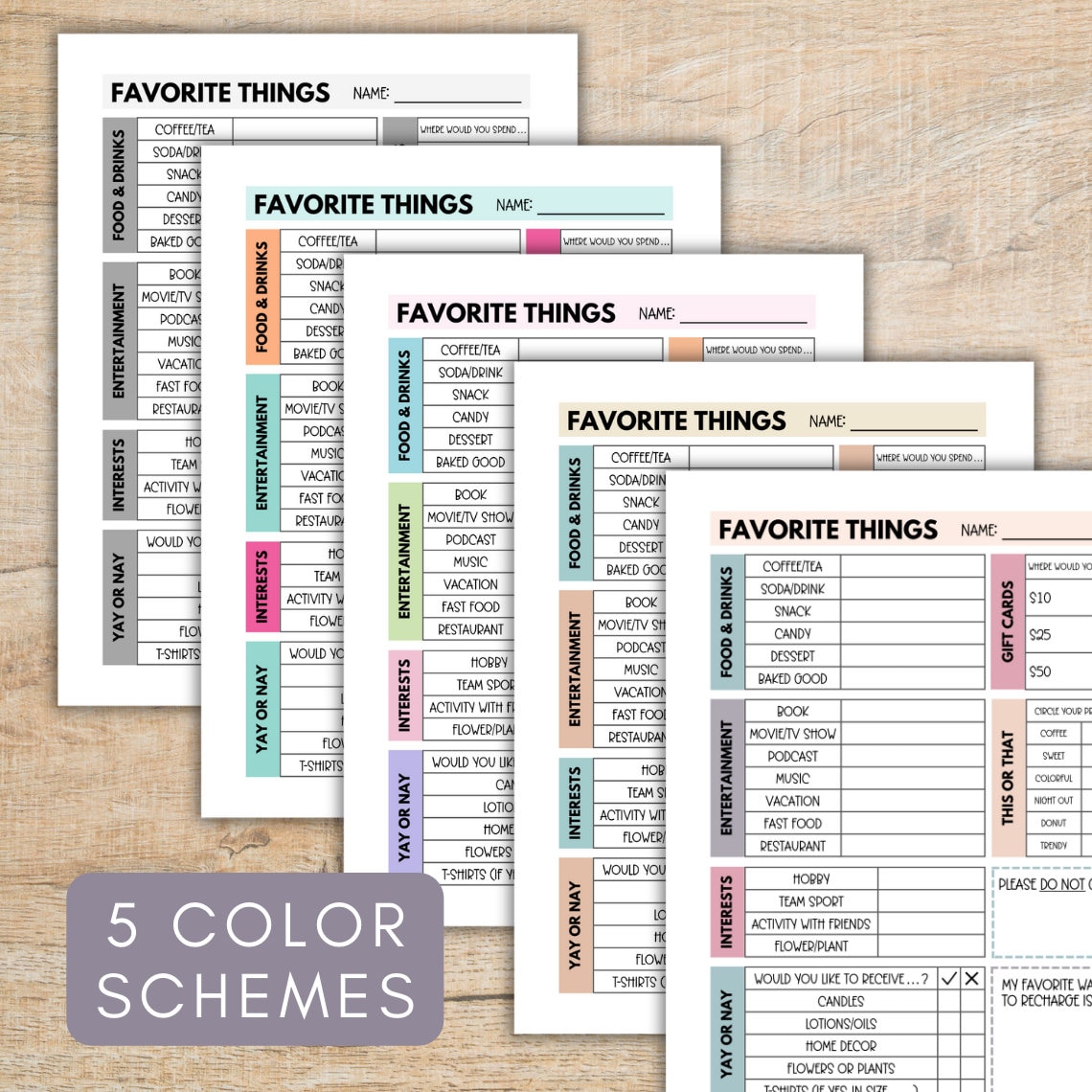 Favorite Things Survey Printable, Coworker Questions, All About Me ...