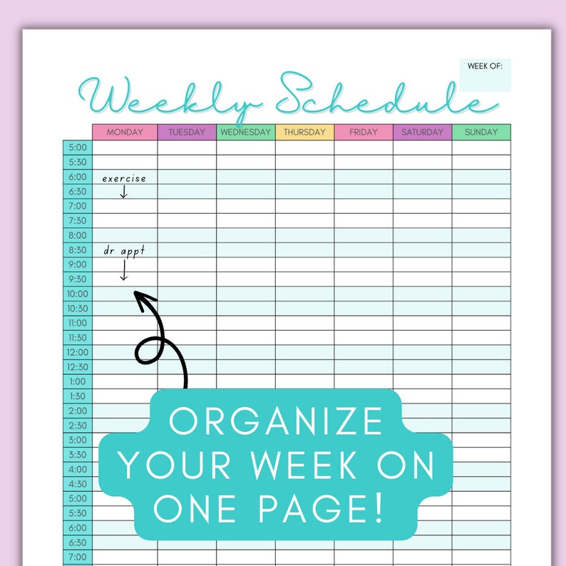 Weekly Half Hour Planner Printable Weekly Schedule, Daily Planner ...