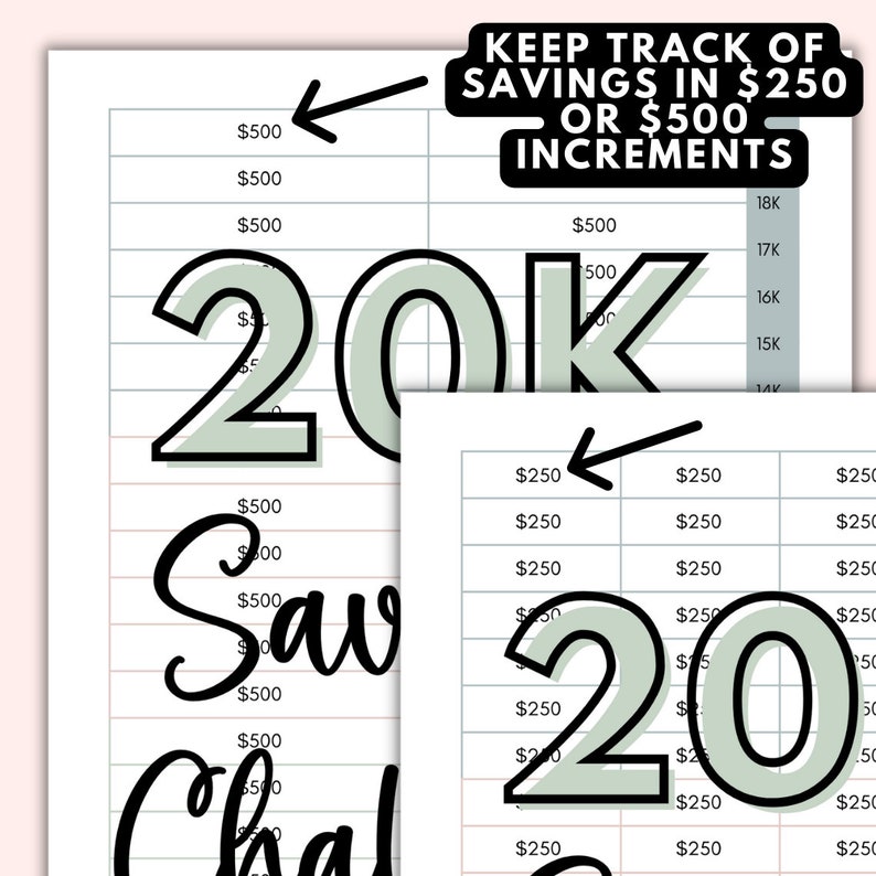 20K Savings Challenge Tracker | 20,000 Money Savings Printable | Saving ...