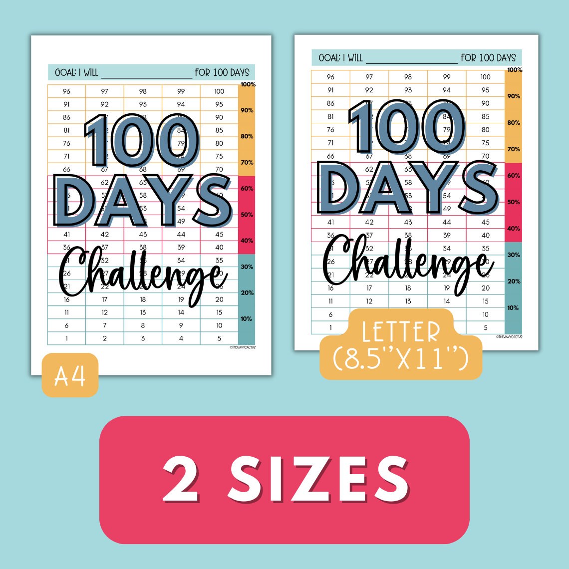 100 Days Challenge Printable 100 Day Challenge Habit Tracker 100 Day ...