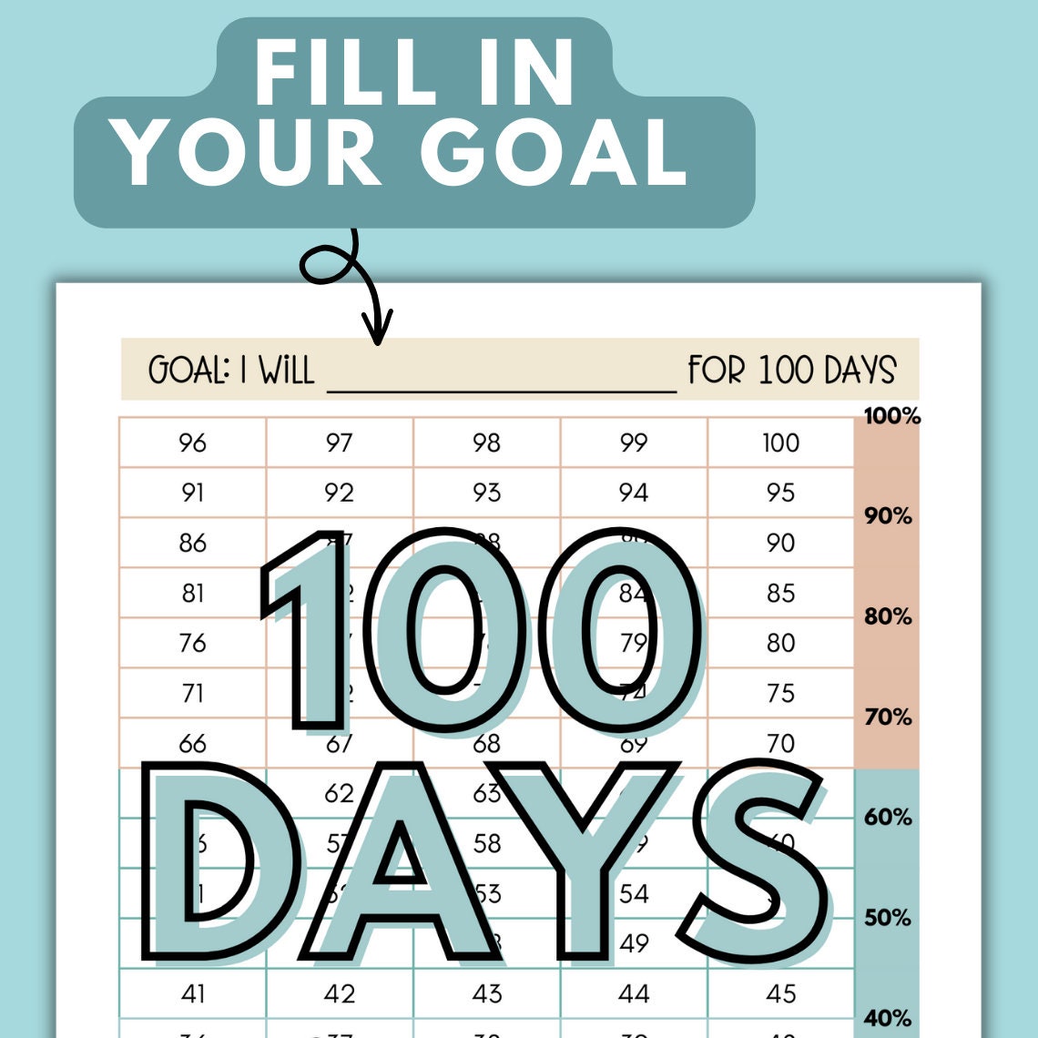 100 Days Challenge Printable 100 Day Challenge Habit Tracker 100 Day ...