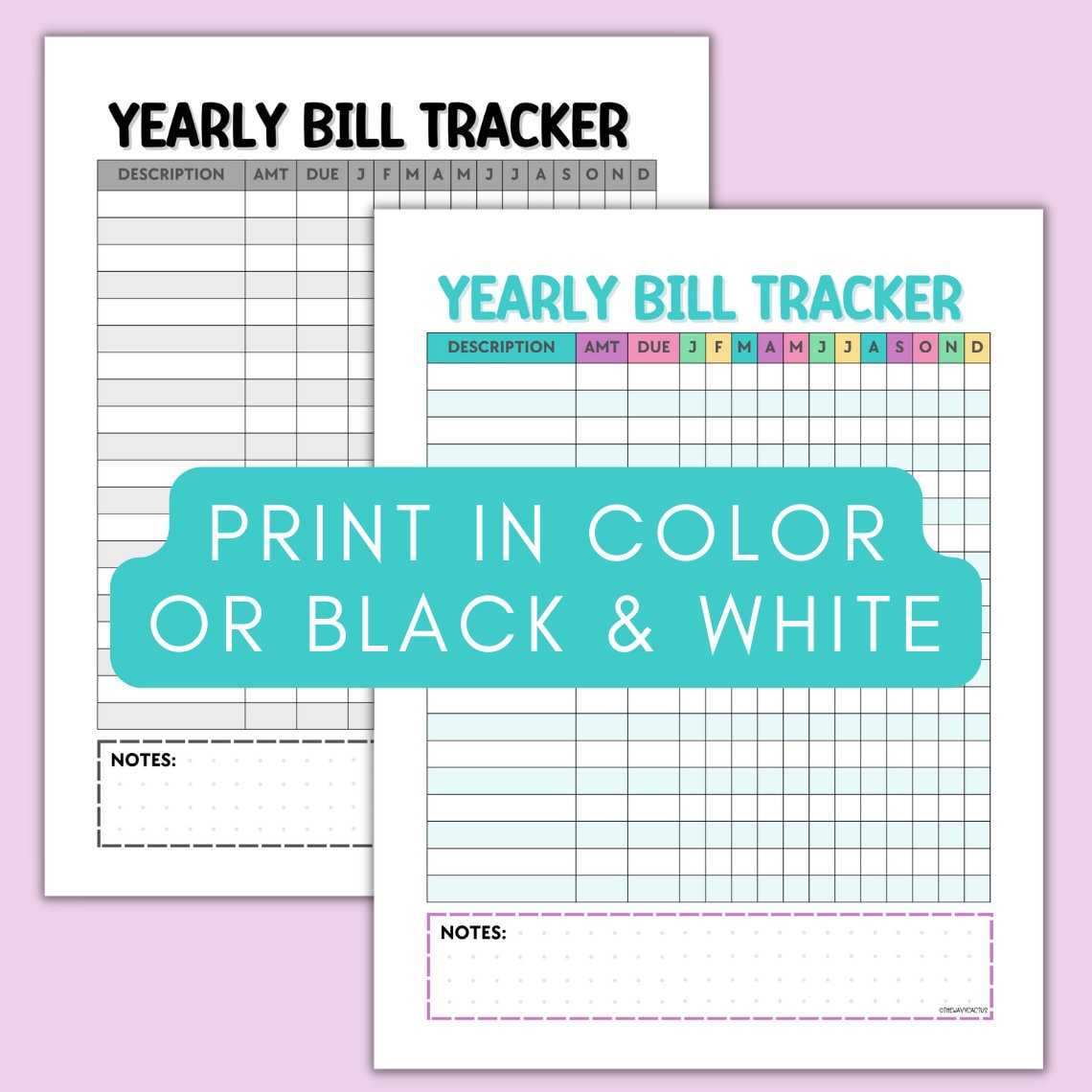Yearly Bill Tracker Printable, Colorful Bill Payment Checklist, Yearly ...