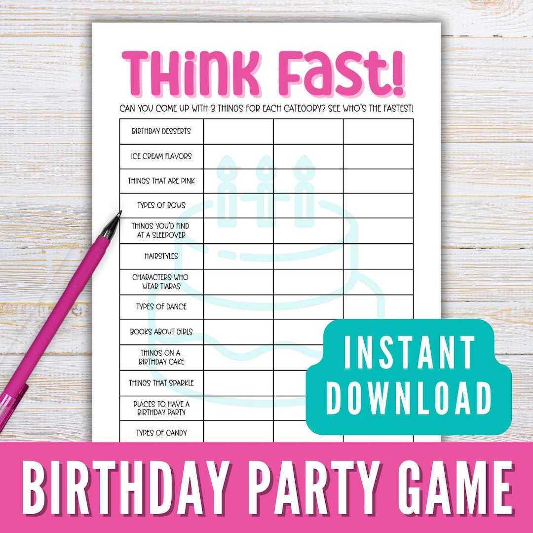 Printable Birthday Party Game for Girls, Fun Birthday Party Game, Think ...