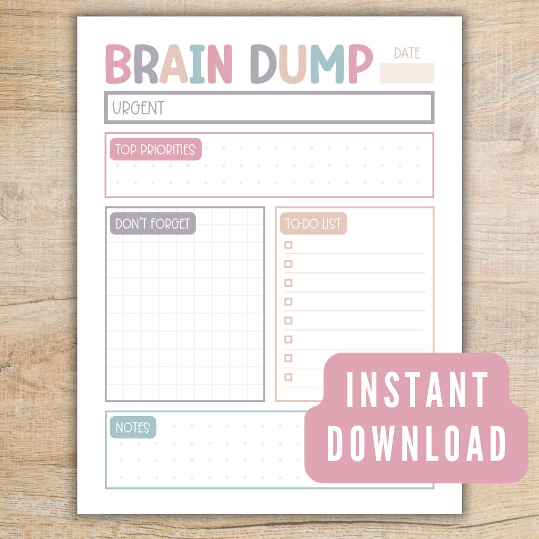Brain Dump Printable, Thought Organizer Tracker, ADHD Daily Planner ...