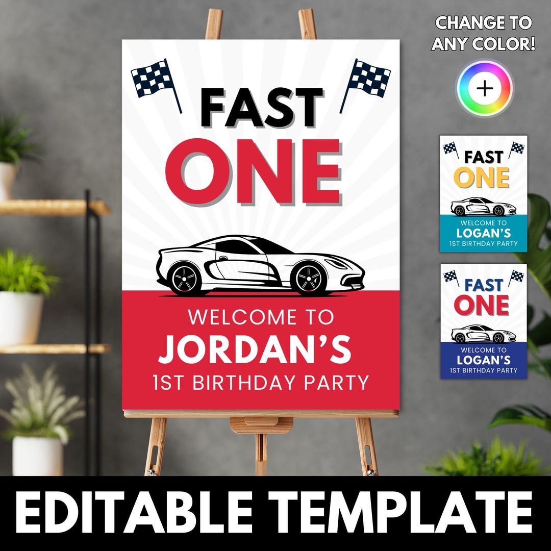 Fast One Birthday Party Welcome Sign Template, 1st Birthday Car ...
