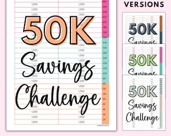 50000 Savings Challenge, 100 Envelope Savings Challenge, 50K Savings Challenge Printable, 50,000 ...