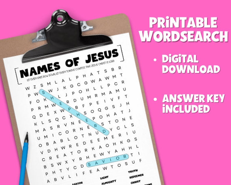 Christian Wordsearch | Names of Jesus Wordsearch for Kids/youth/adults ...