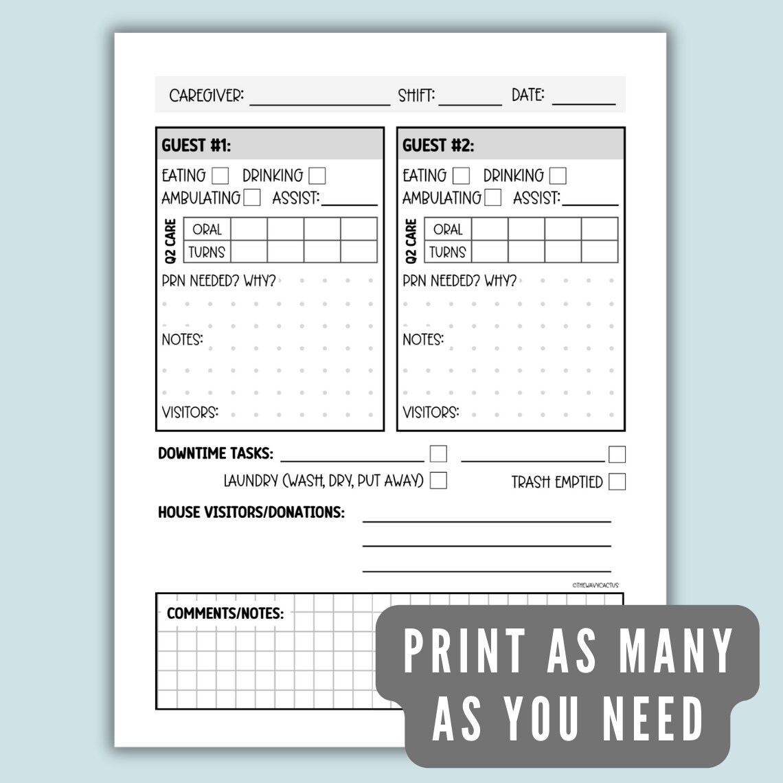 Hospice Caregiver Log Printable, Caregiver Daily Log Instant Download ...