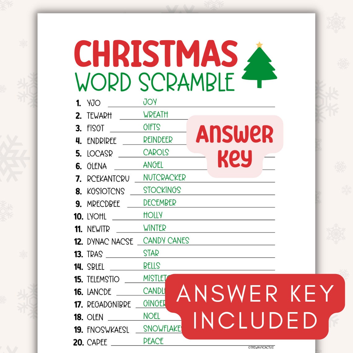 Christmas Word Scramble Printable, Fun Christmas Printable Unscramble ...